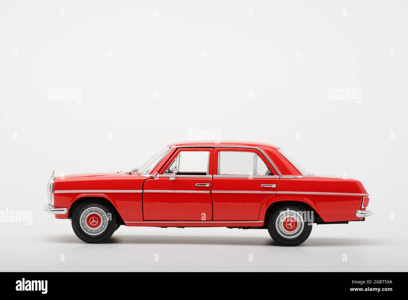 Izmir, Turkey - April 13, 2021: Side view of red colored Mercedes Benz ...
