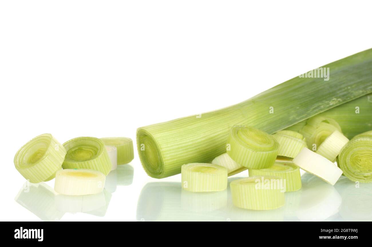 sliced leek isolated on white Stock Photo - Alamy