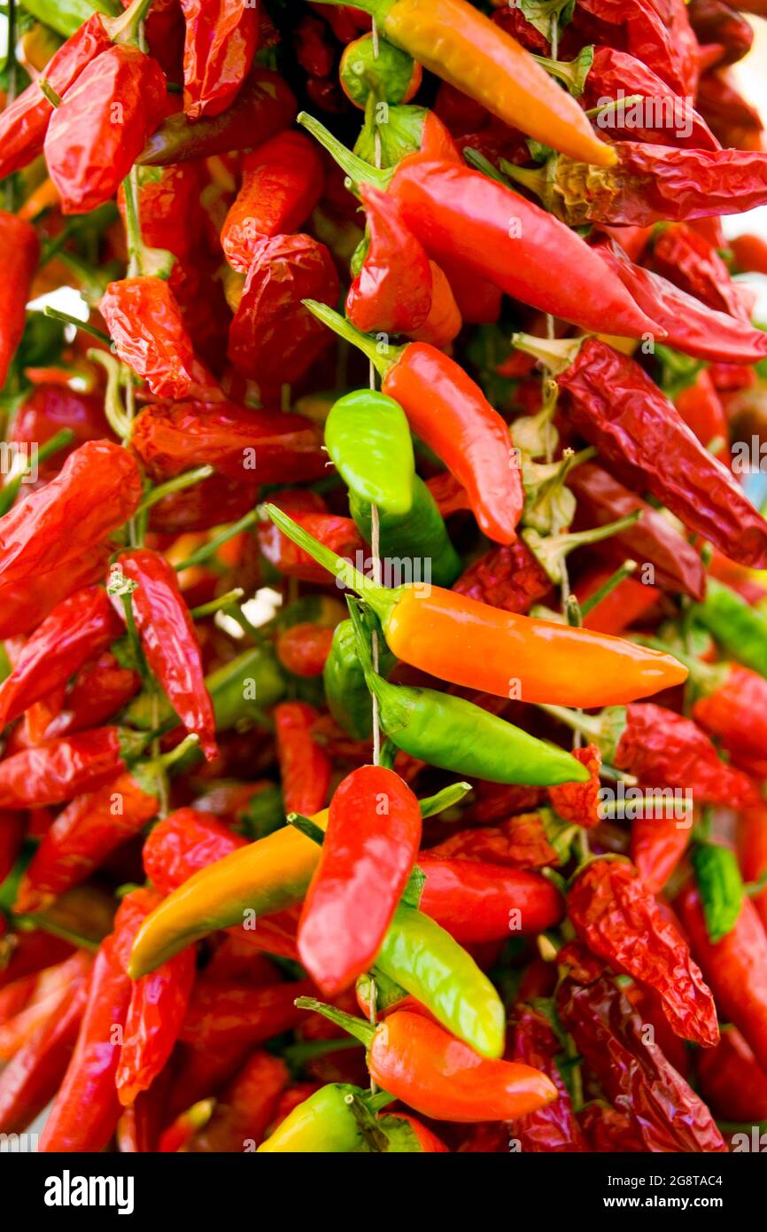 Chili (Capsicum spec. ), Peperoni at a vegetable market Stock Photo - Alamy
