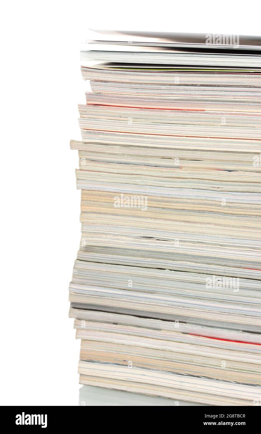 stack of magazines isolated on white Stock Photo - Alamy