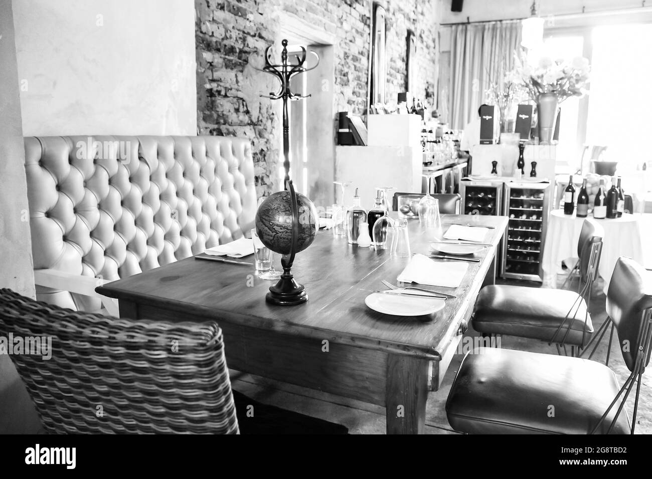 Restaurant dining area Black and White Stock Photos & Images - Alamy
