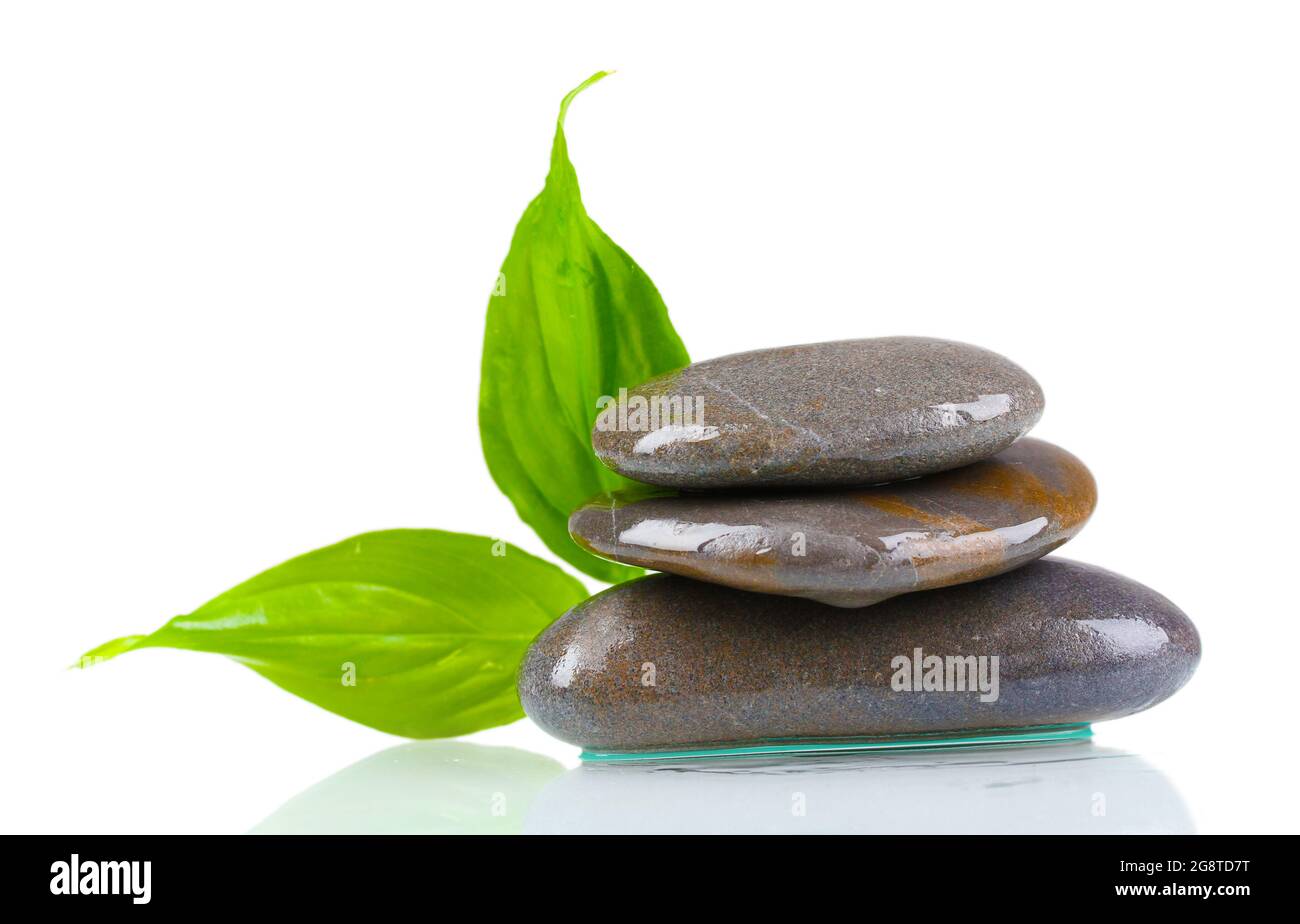 spa stones and leaves isolated on white Stock Photo - Alamy