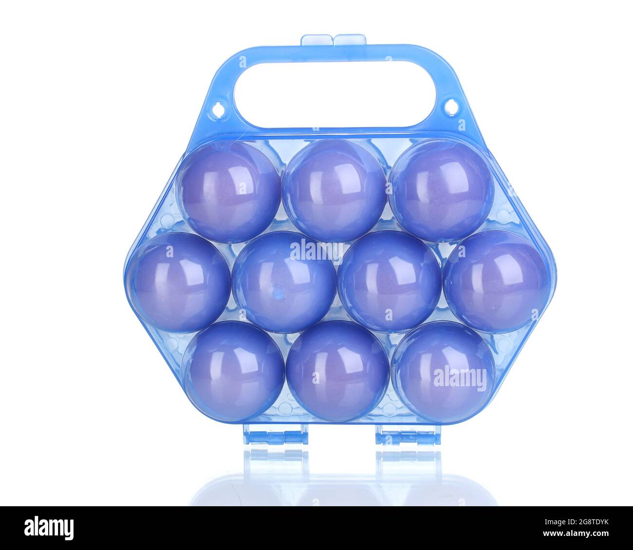 Eggs in blue plastic box isolated on white Stock Photo - Alamy