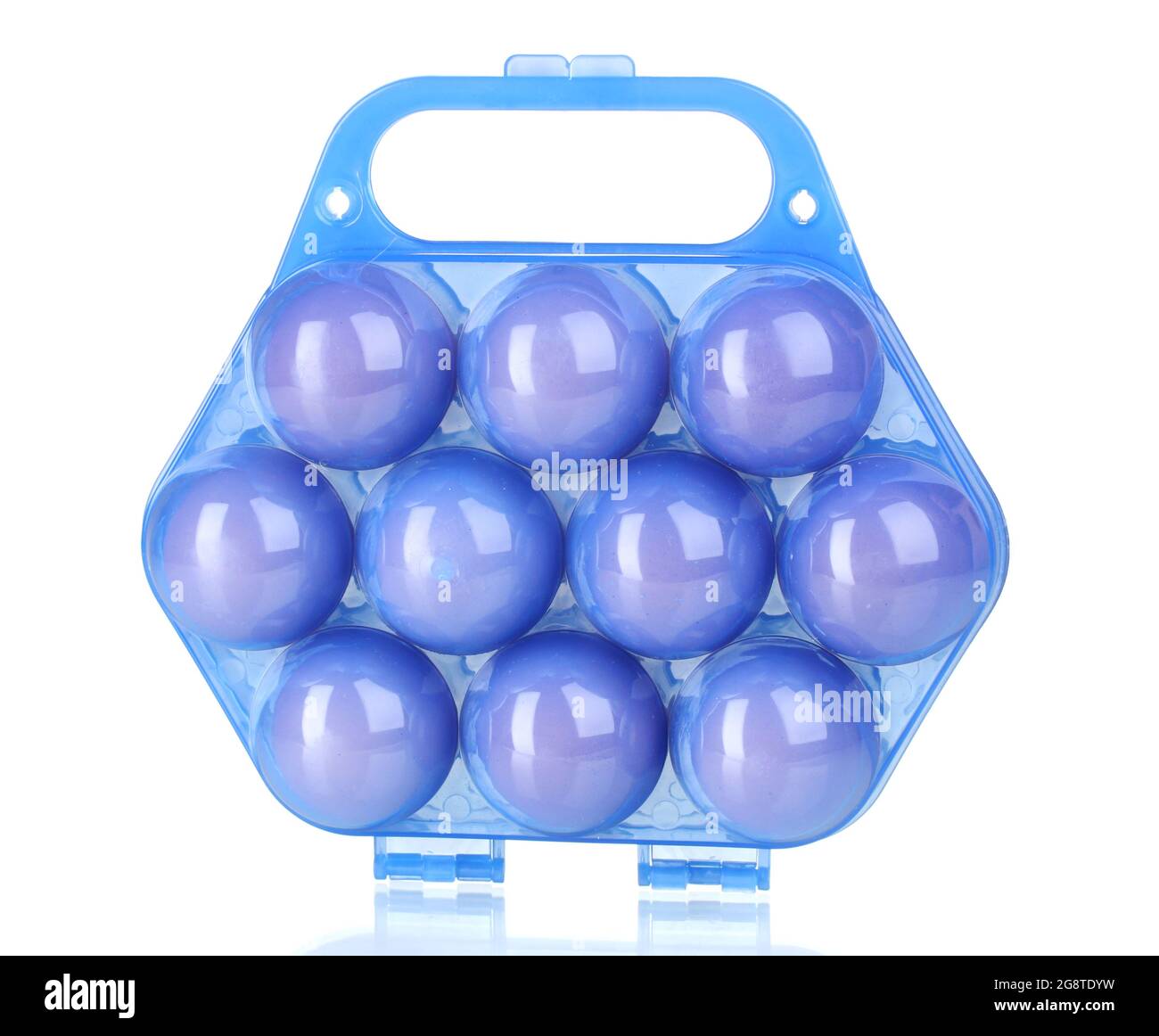 Eggs in blue plastic box isolated on white Stock Photo - Alamy
