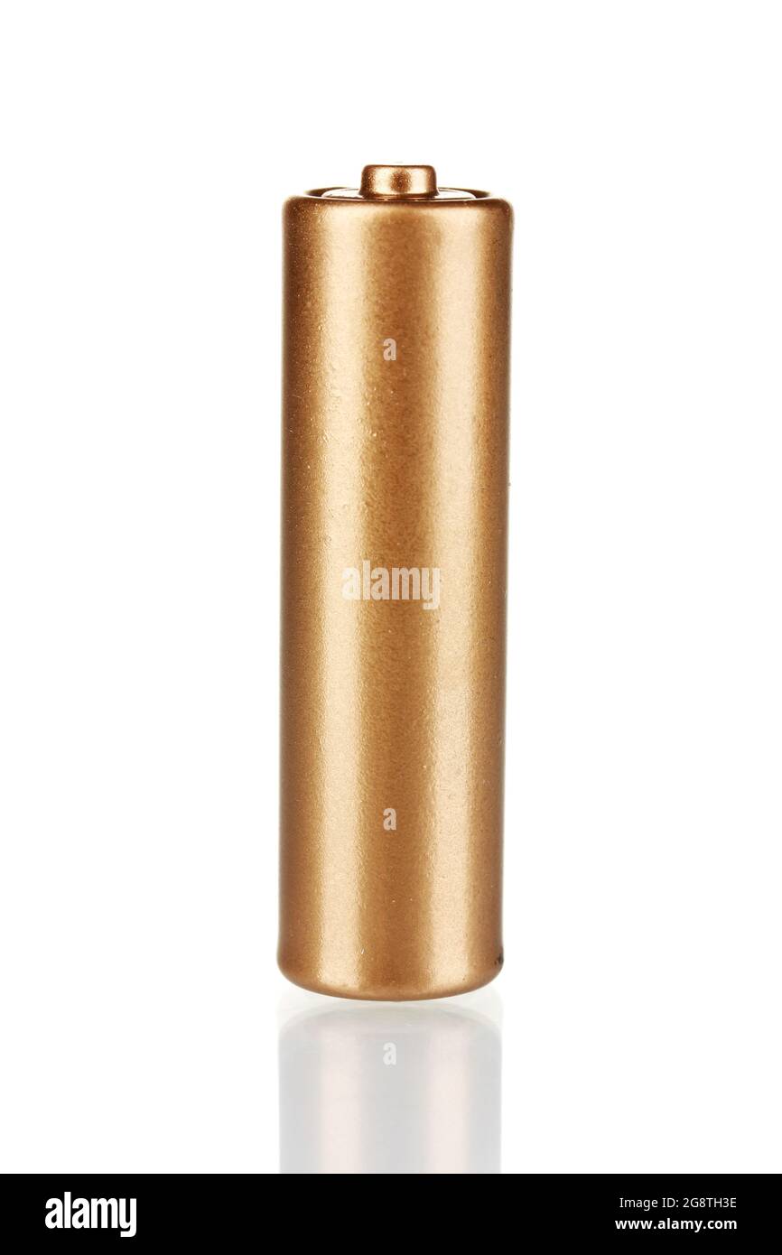 Golden battery isolated on white Stock Photo - Alamy