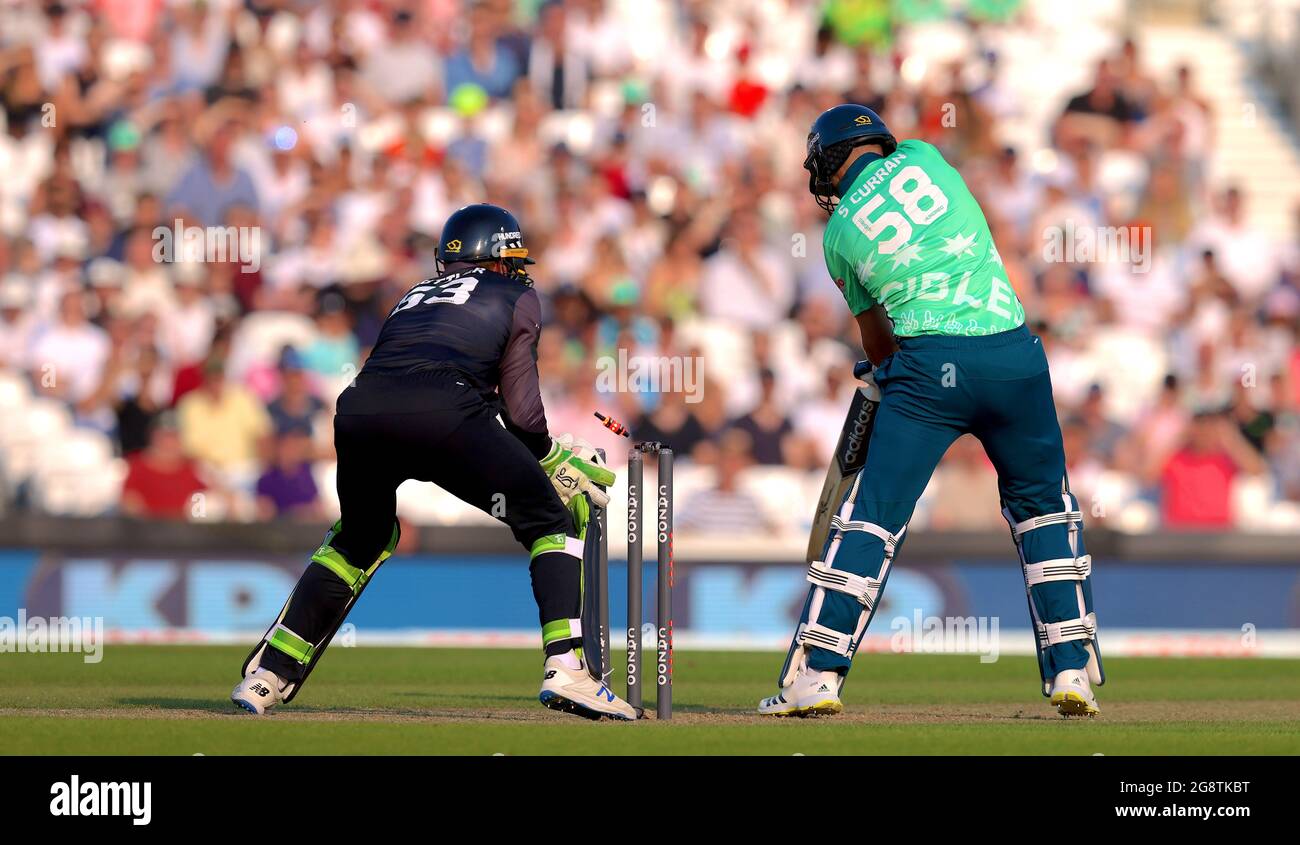 London, UK. 22nd July, 2021. Sam Curran of The Oval Invincibles is ...