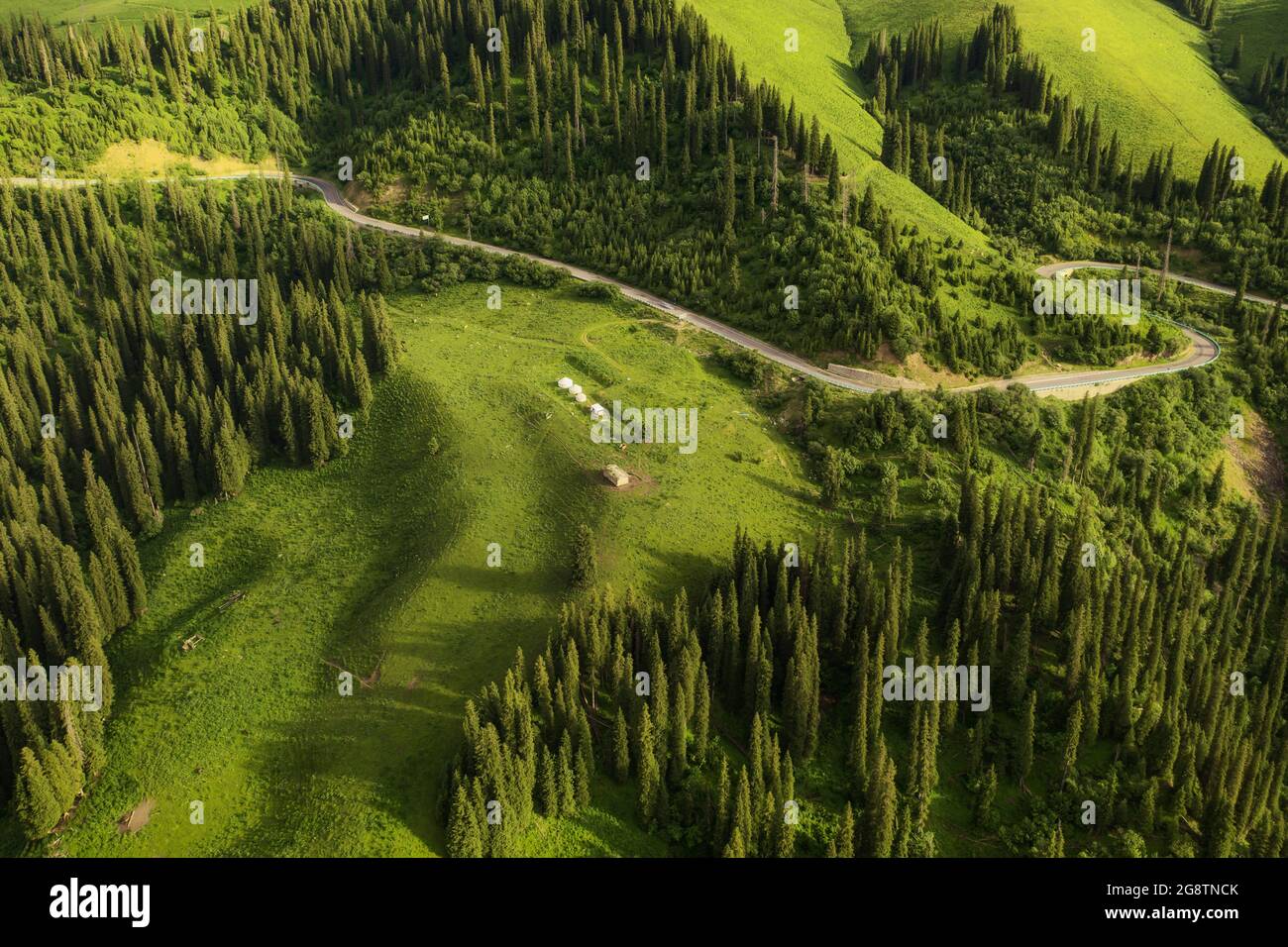 Mountains and forest In an aerial view. Shot in xinjiang, China Stock ...