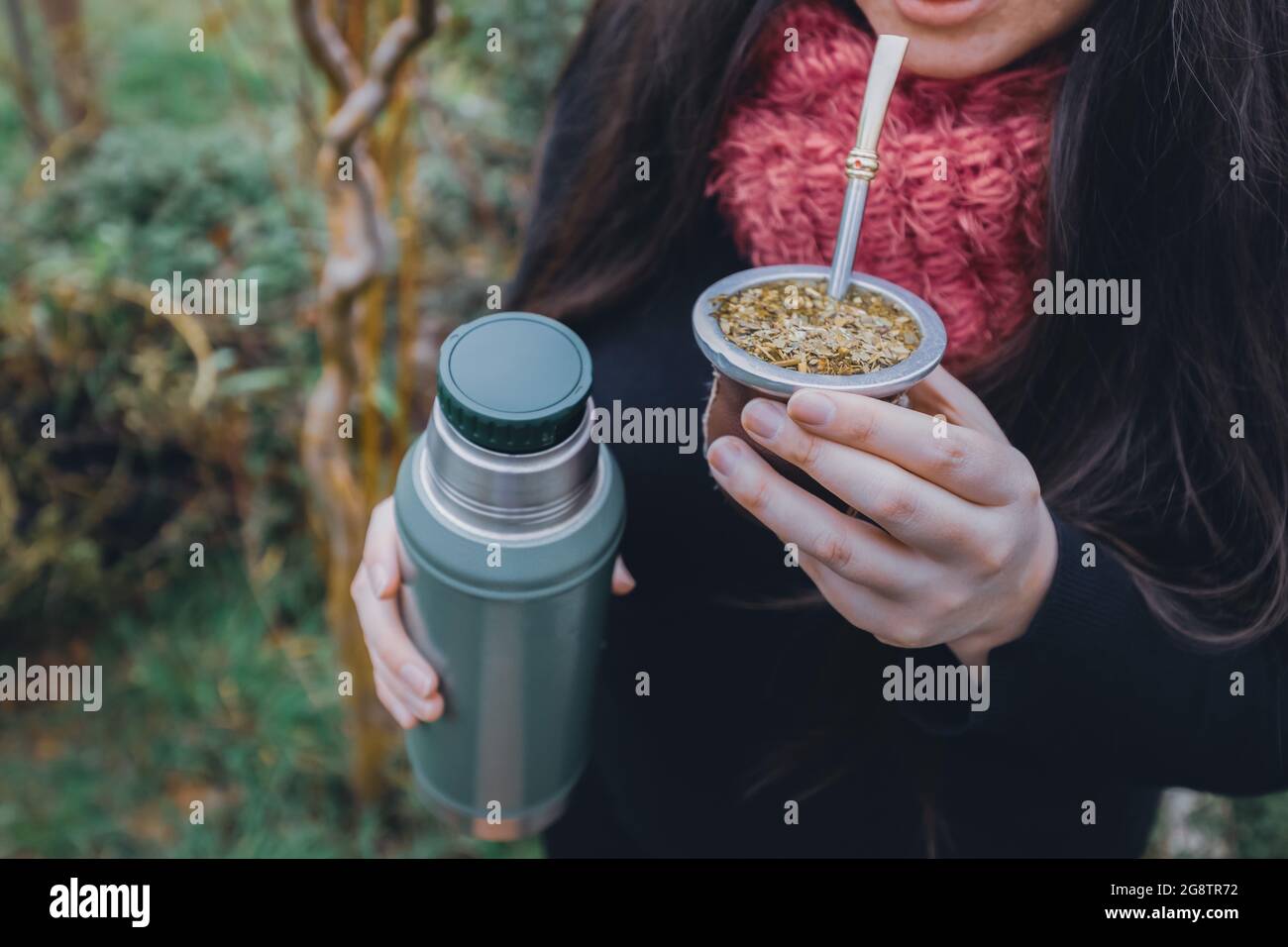Young woman drinking yerba mate hi-res stock photography and images - Alamy