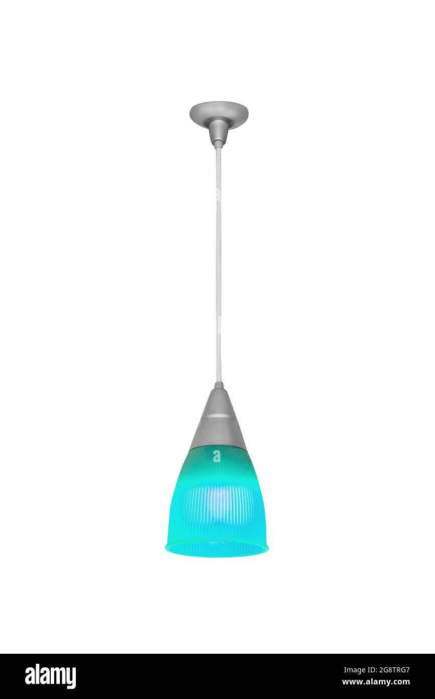 Cyan hanging lamp isolated on white background, with clipping path ...
