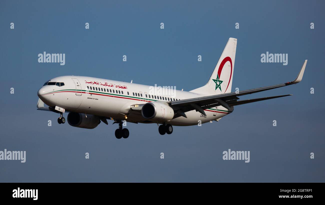 Aircraft of Moroccan airlines during landing in airport Stock Photo - Alamy