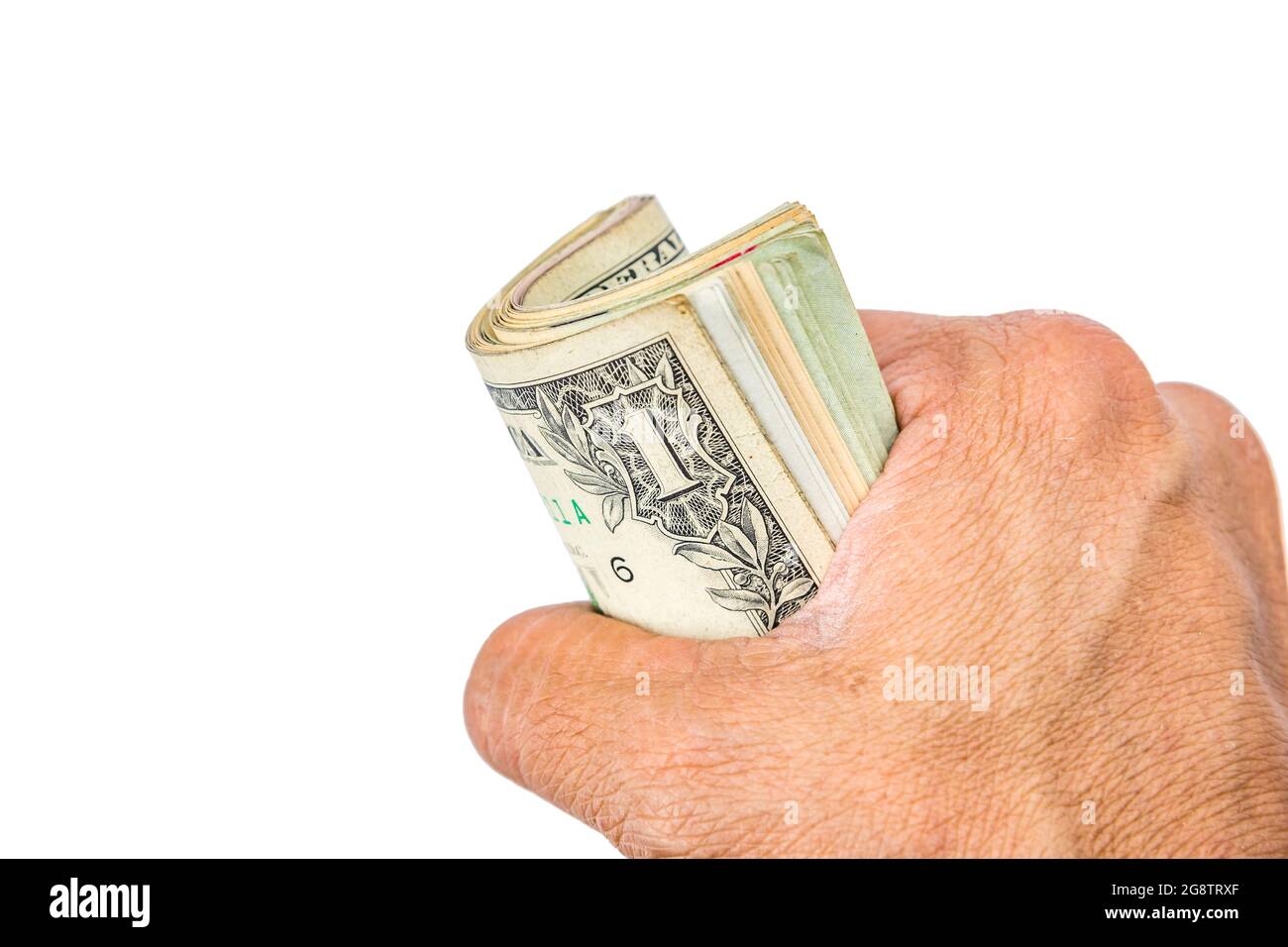 Cash US dollars on hand, isolated on white Stock Photo - Alamy