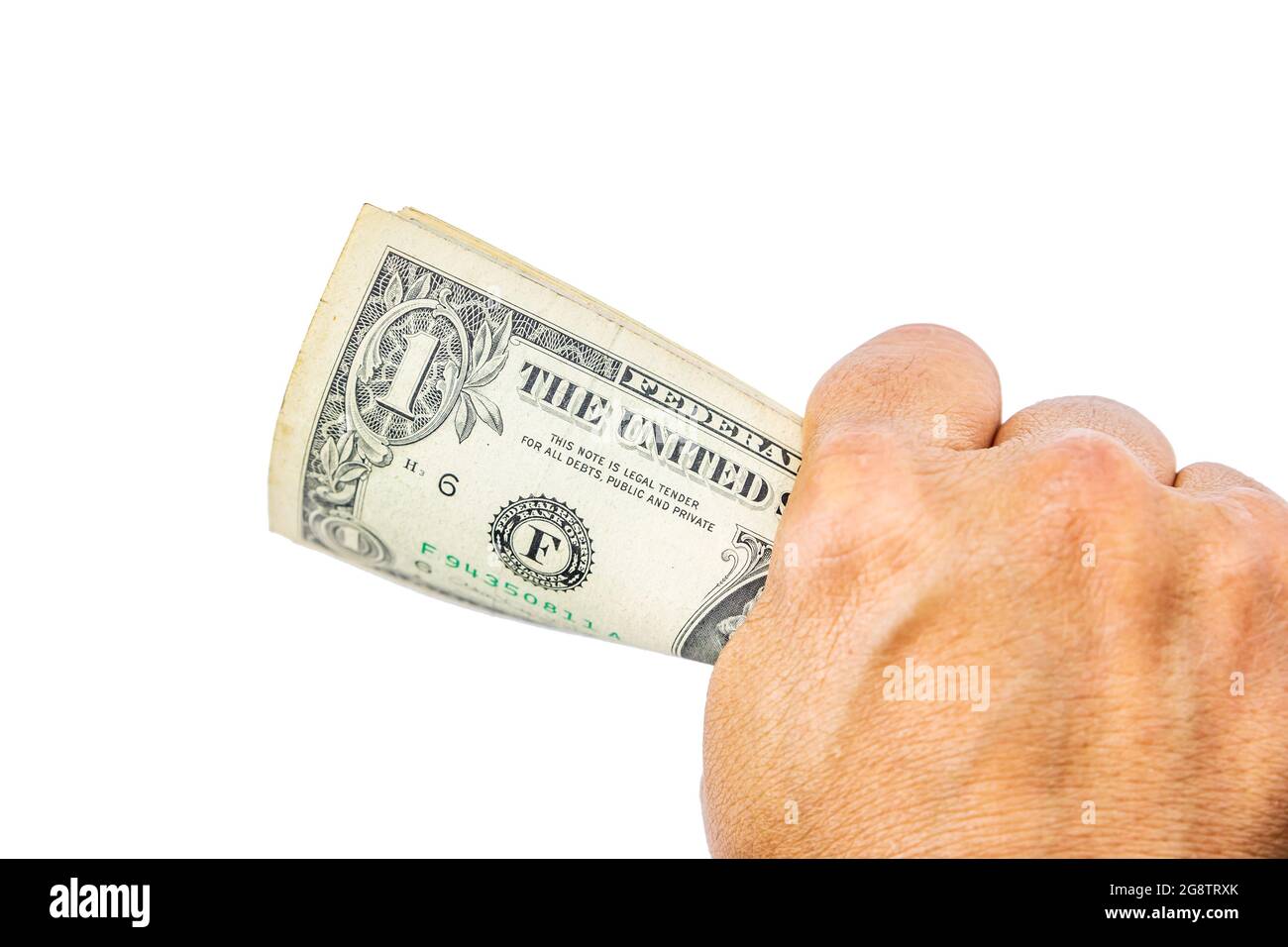 Cash US dollars on hand, isolated on white Stock Photo - Alamy