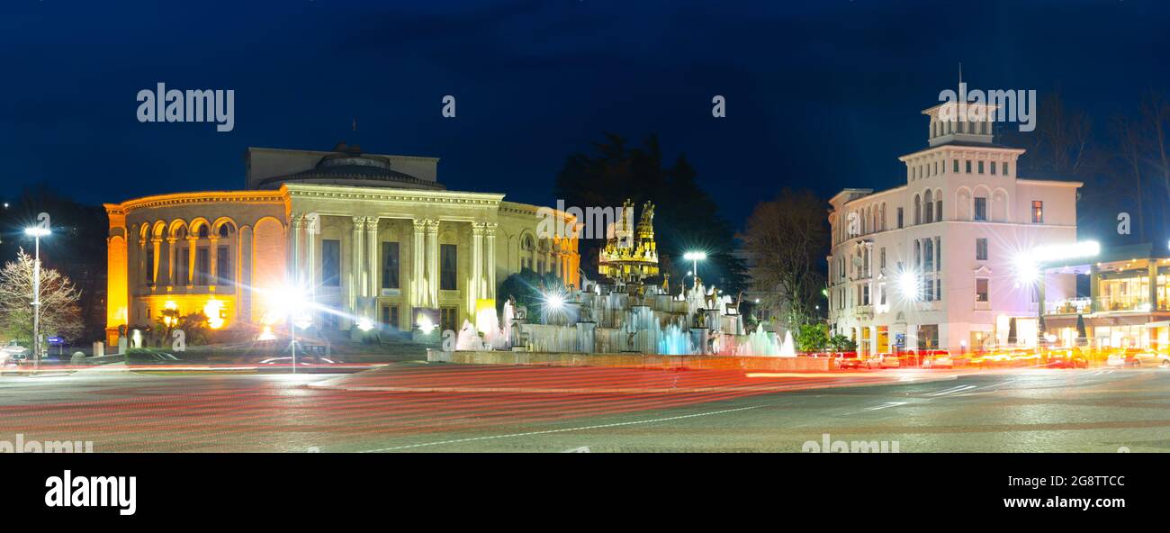 Night view of central square of Kutaisi with Colchis Fountain Stock ...