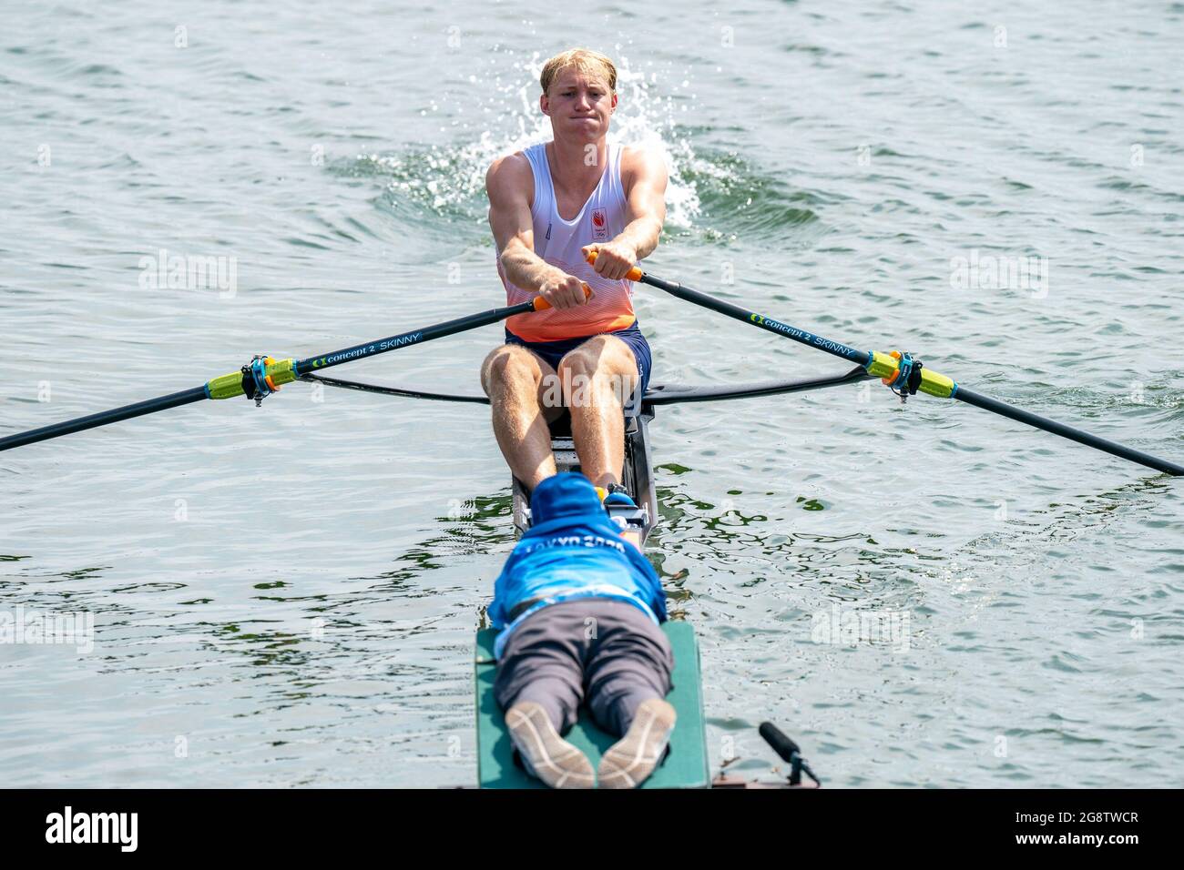 TOKYO, JAPAN - JULY 23: competing on Men's Single Sculls Heat 6 during ...
