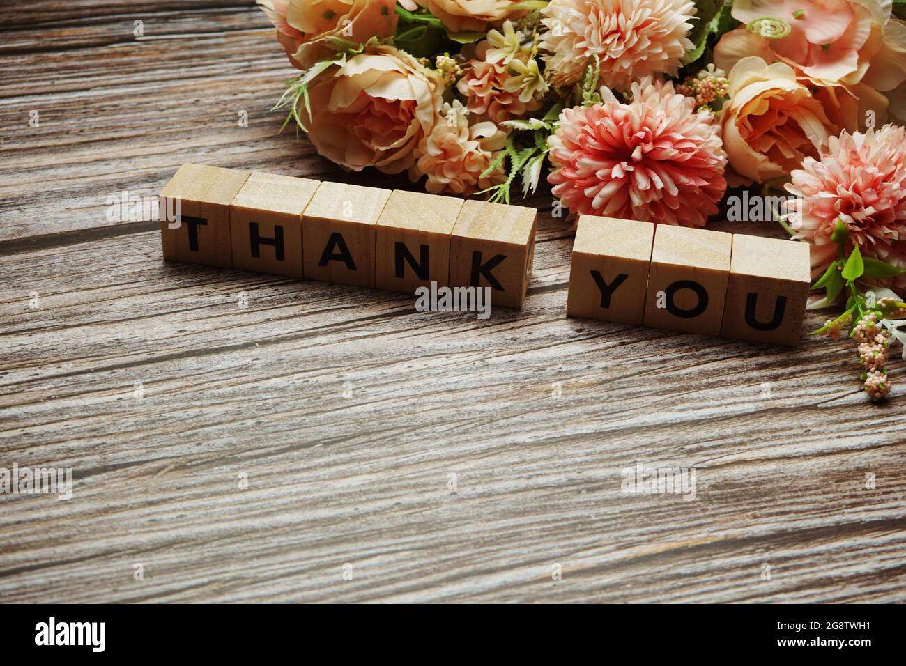 Thank You alphabet letters with space copy on wooden background Stock ...