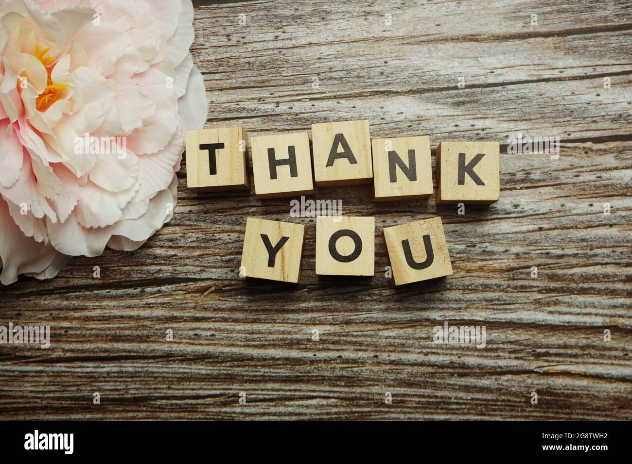 Thank You alphabet letters with space copy on wooden background Stock ...