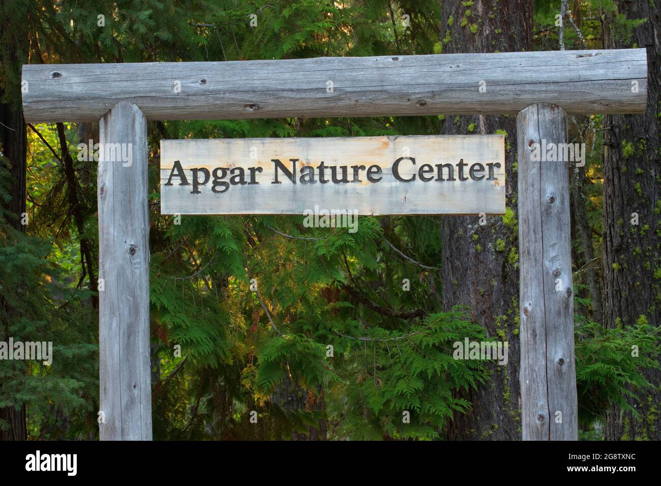 Apgar Nature Center sign, Glacier National Park, Montana Stock Photo ...