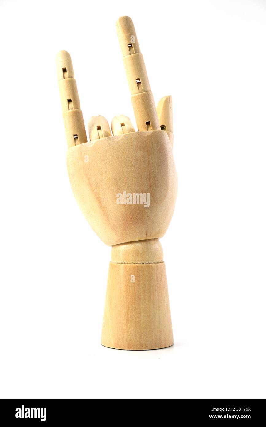 Wooden hand isolated on white background Stock Photo - Alamy