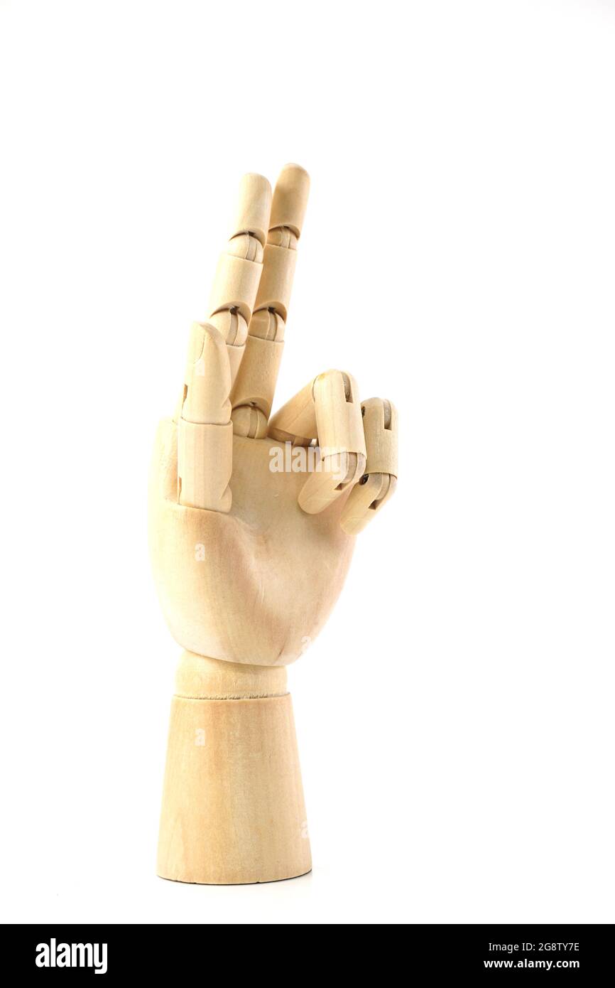 Wooden hand isolated on white background Stock Photo - Alamy