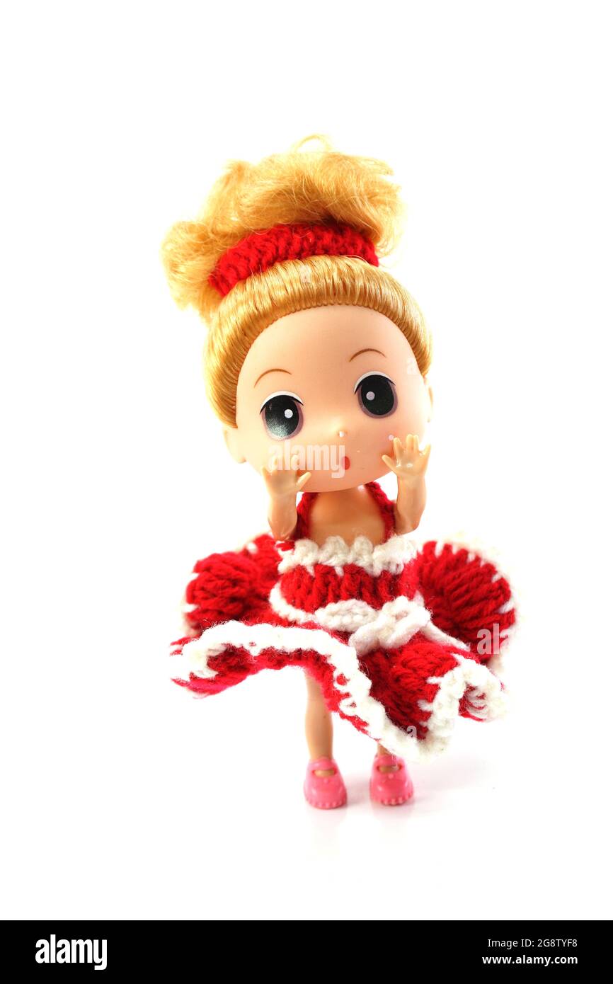 beautiful baby doll with dress isolated on white background Stock Photo ...