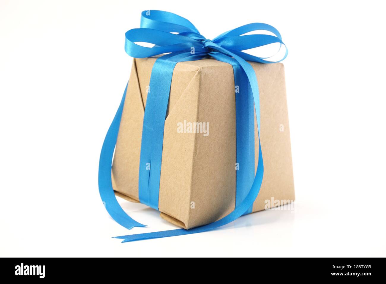 paper box with blue ribbon isolated on white background Stock Photo - Alamy