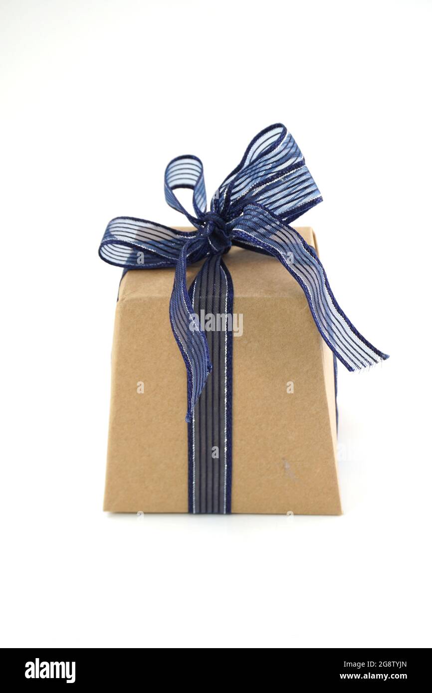 paper box with blue ribbon isolated on white background Stock Photo - Alamy