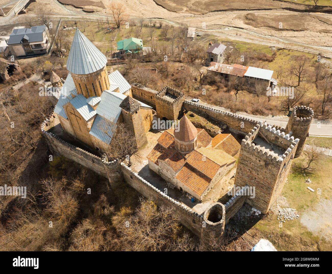Drone view of the ancient Ananuri Castle Stock Photo - Alamy
