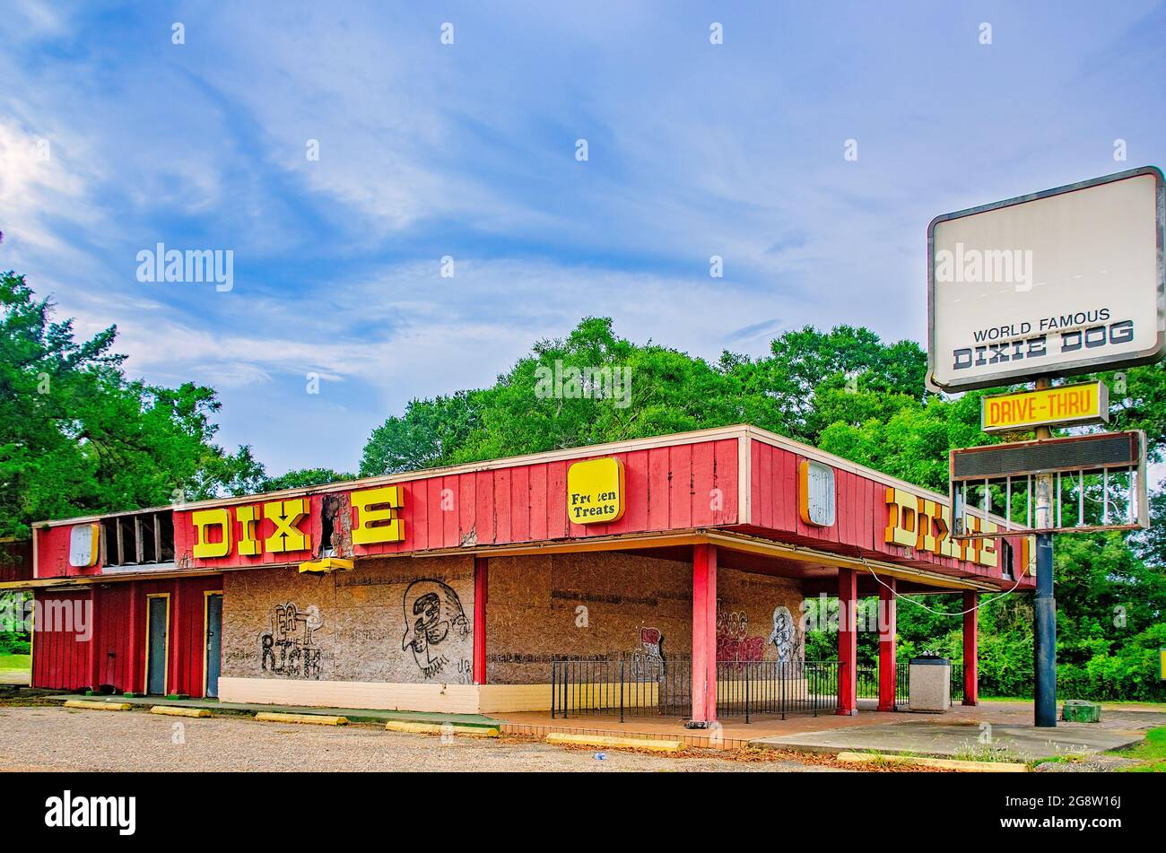 Colonel Dixie is abandoned and covered in graffiti, July 18, 2021, in ...