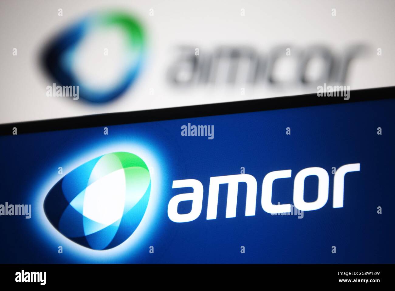 Ukraine. 22nd July, 2021. In this photo illustration an Amcor logo is ...