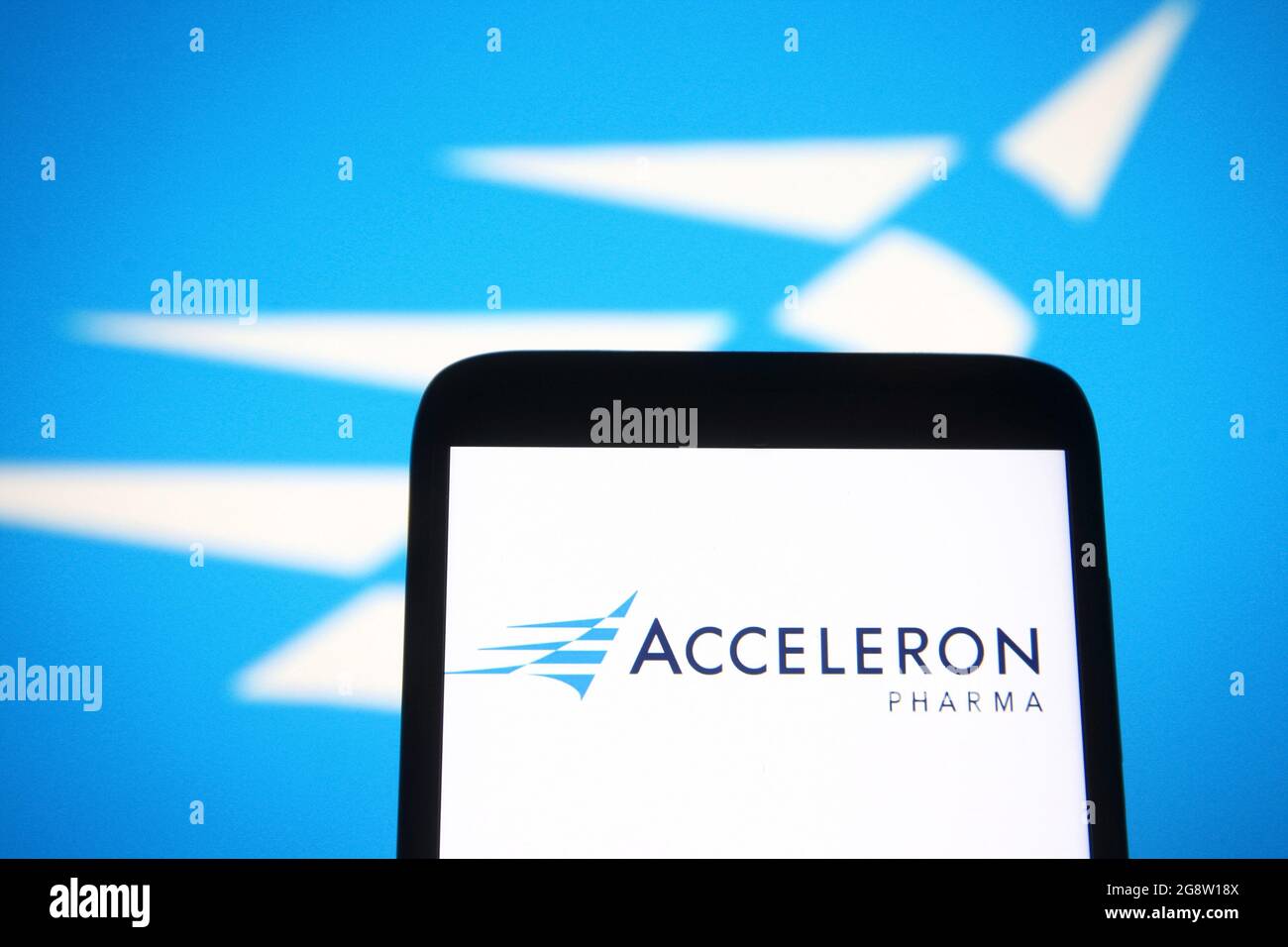 In this photo illustration an Acceleron Pharma logo of a ...
