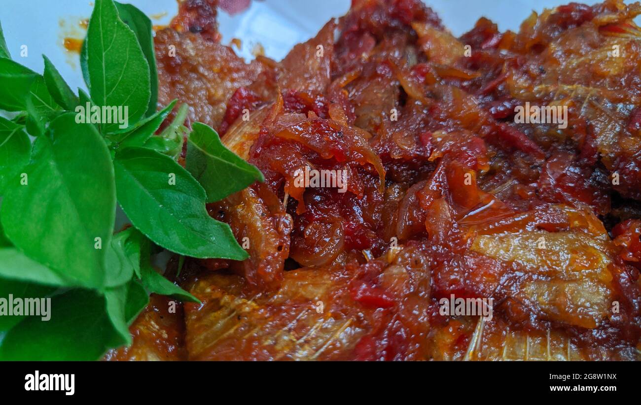 Balado ikan asin or Salted fish balado is a typical Indonesian dish ...
