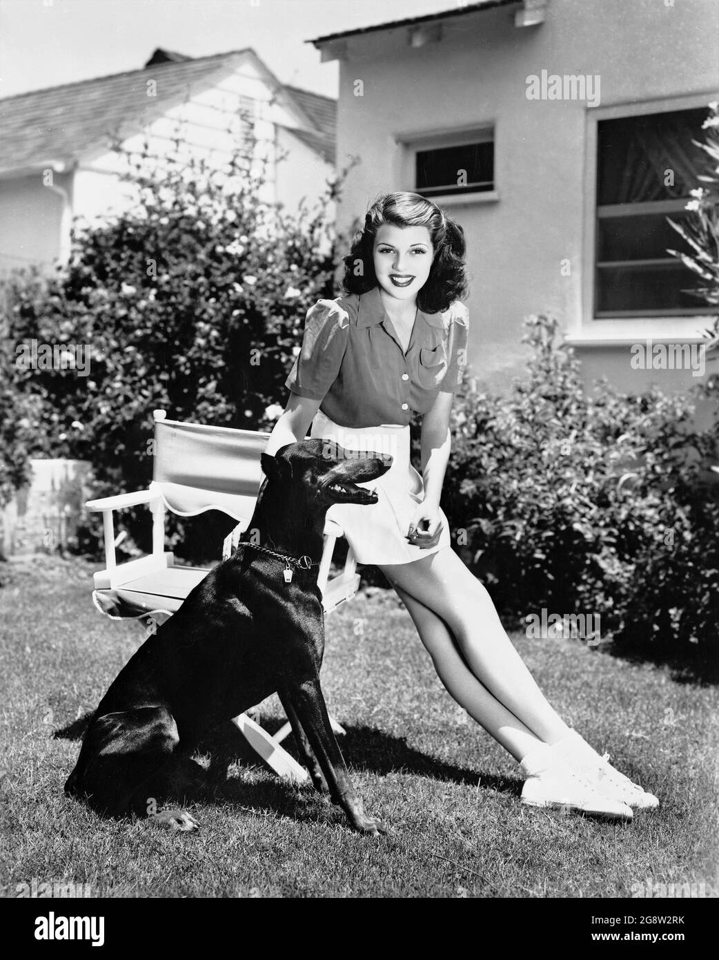 RITA HAYWORTH with Doberman Pinscher Dog circa 1939 candid portrait ...