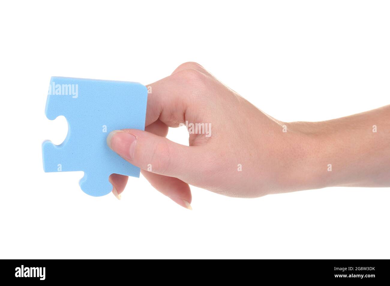 Hand and puzzle, isolated on white Stock Photo - Alamy