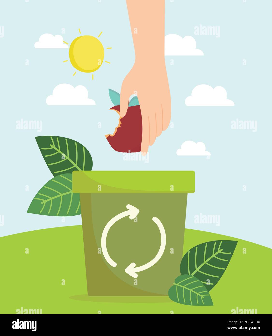 hand with apple on trash recycling Stock Vector Image & Art - Alamy