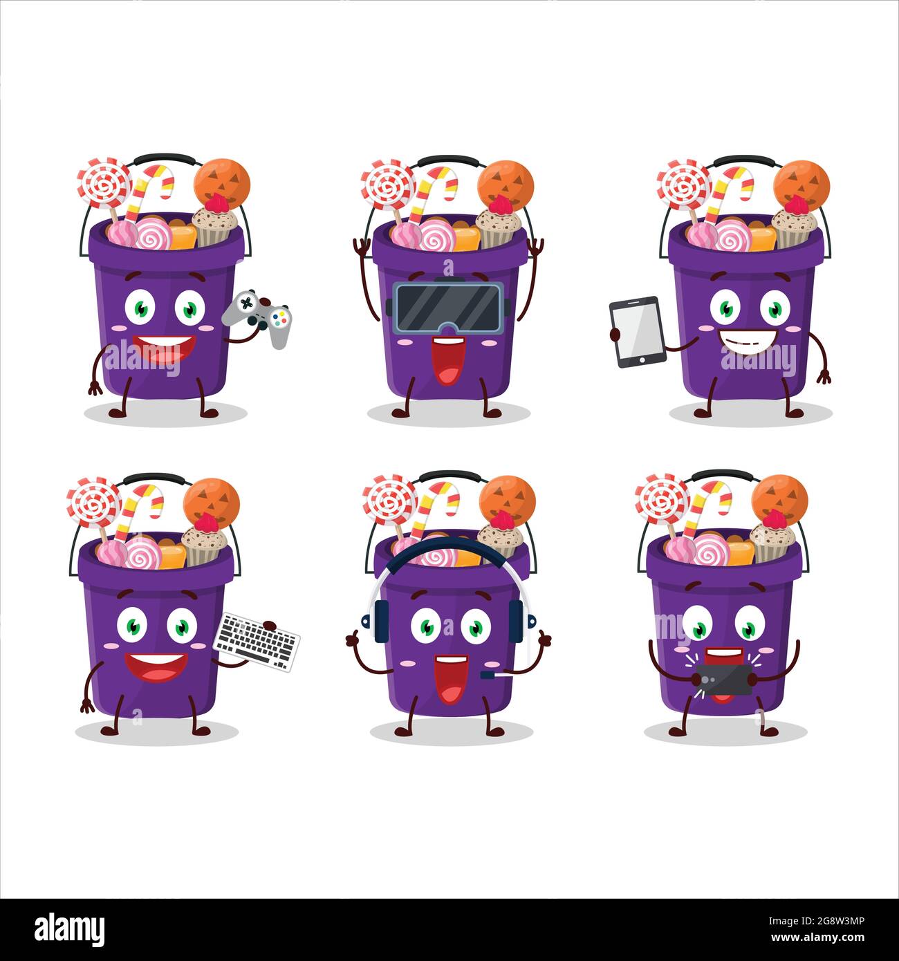 Bucket halloween cartoon character are playing games with various cute ...
