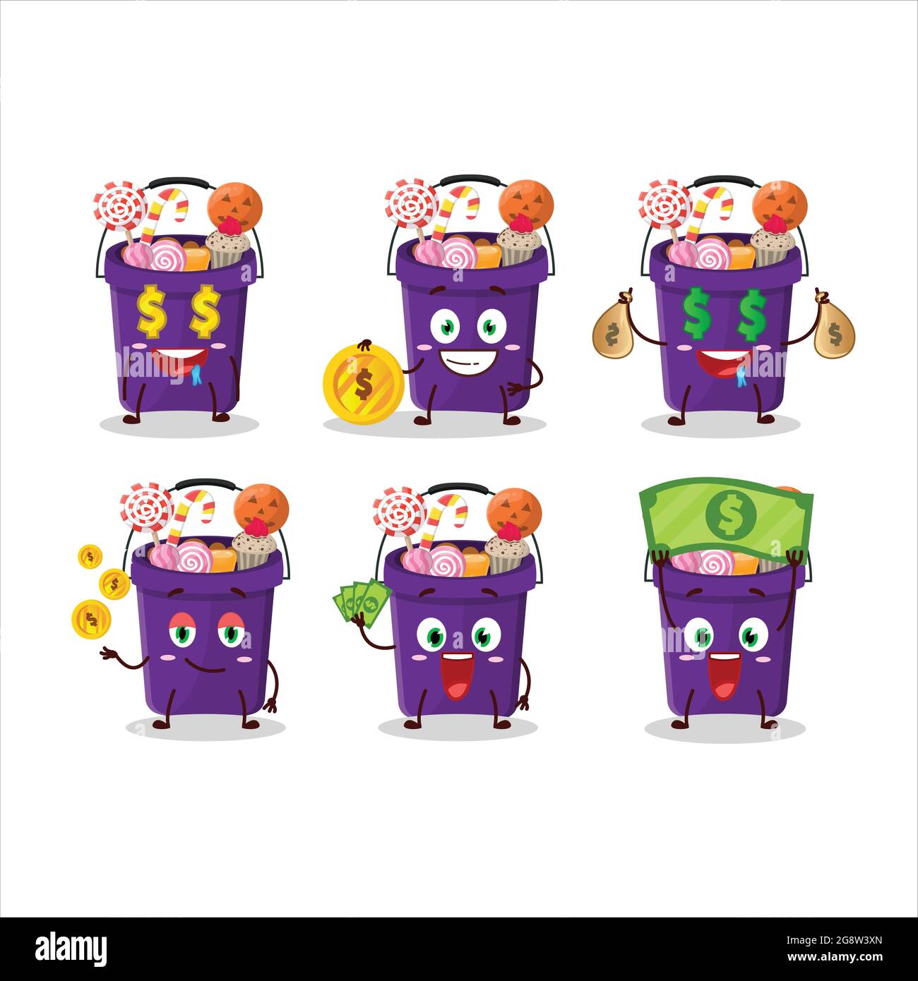 Bucket halloween cartoon character with cute emoticon bring money ...