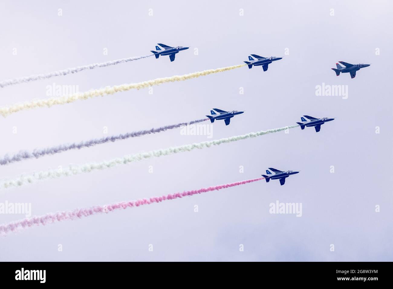 Tokyo, Japan. 23rd July, 2021. Japan Air Force Blue Impulse flyover ...