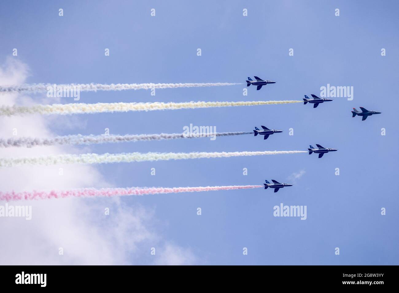 Tokyo, Japan. 23rd July, 2021. Japan Air Force Blue Impulse flyover ...