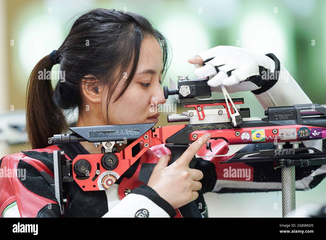 Tokyo, Japan. 23rd July, 2021. Wang Luyao of Chinese shooting team attends a training session at ...