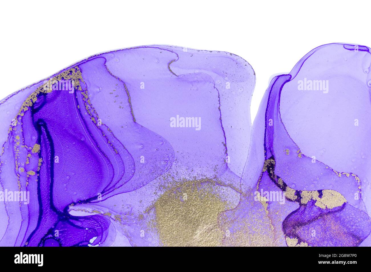 Abstract transparent violet ink stains isolated on white background ...