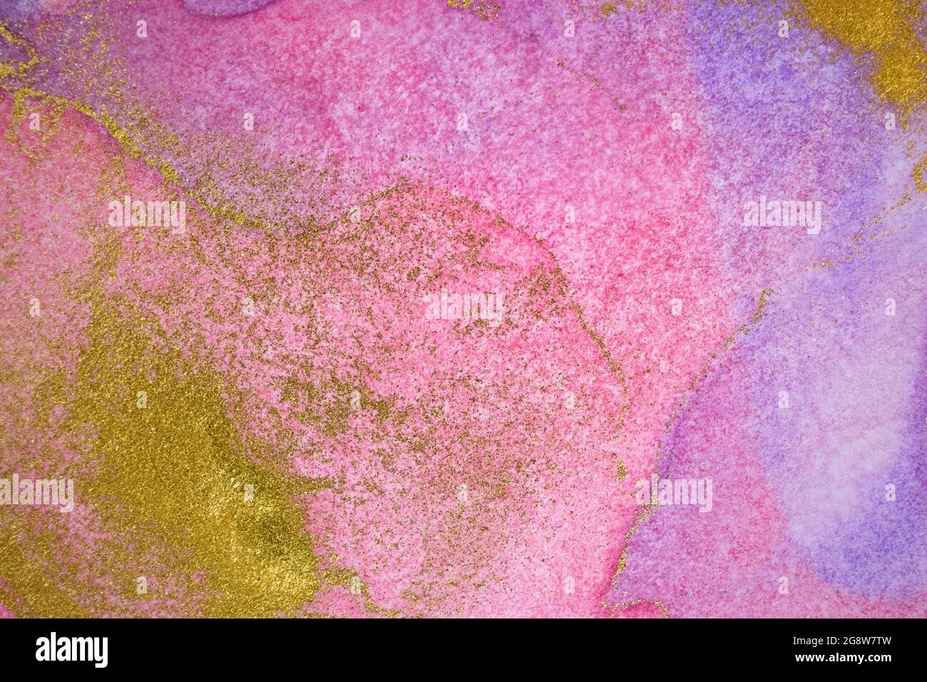 Alcohol ink pink and gold abstract stains background. Drops watercolor ...