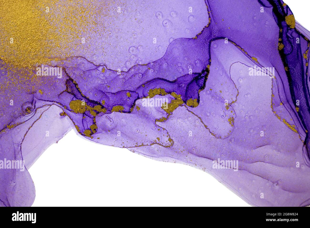 Abstract transparent violet ink stains isolated on white background ...