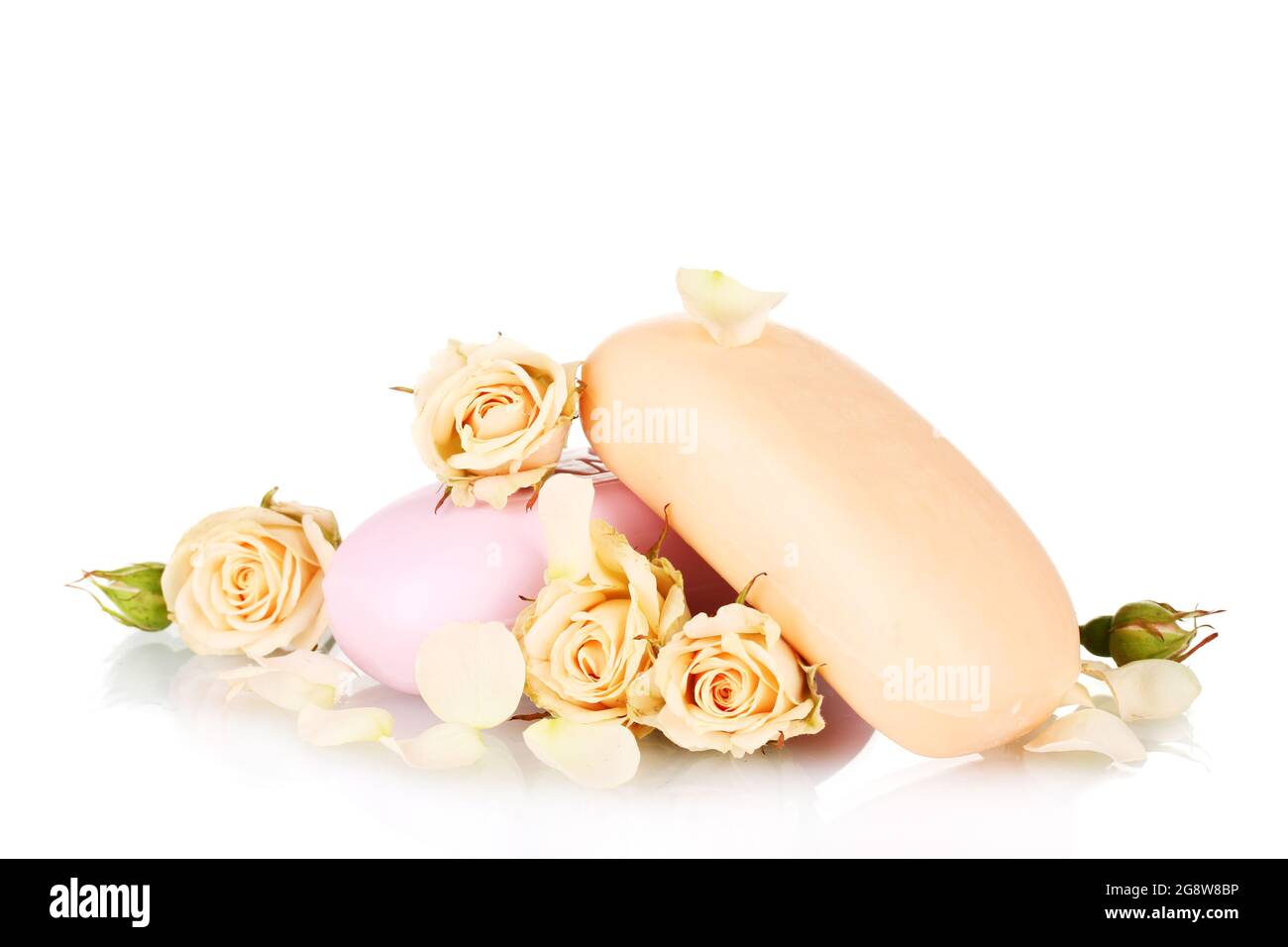 Two soap with roses on white background Stock Photo - Alamy