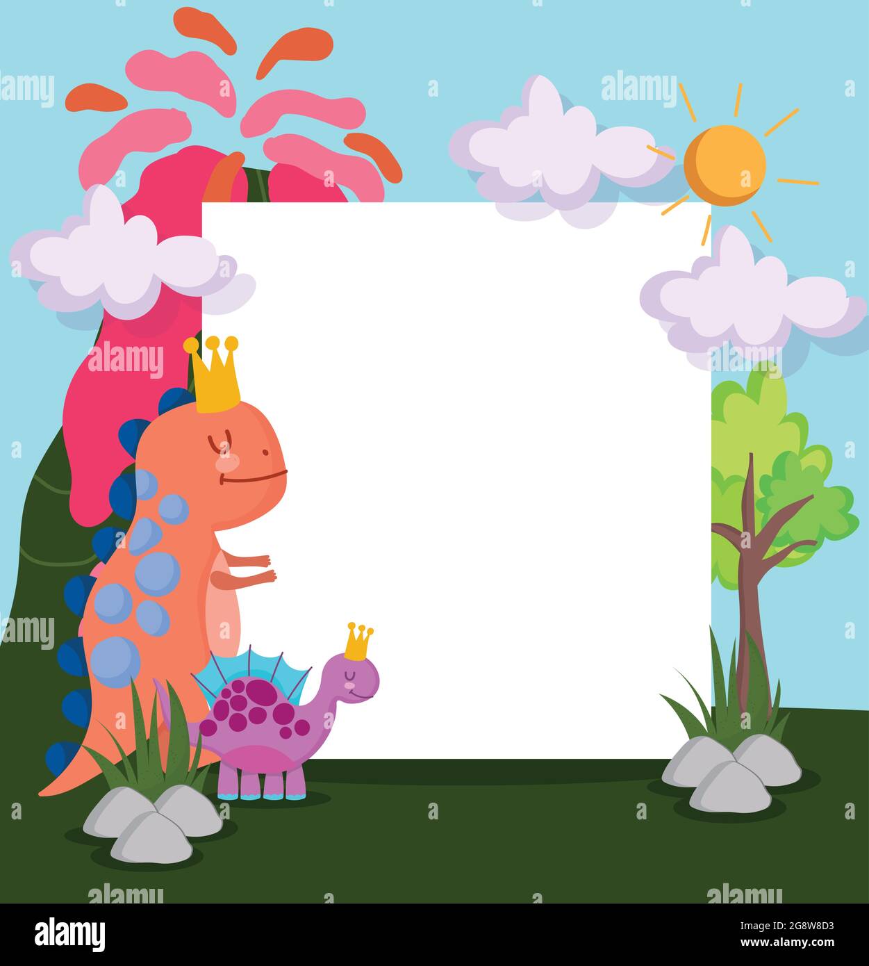 cute dinosaurs and blank sign Stock Vector Image & Art - Alamy