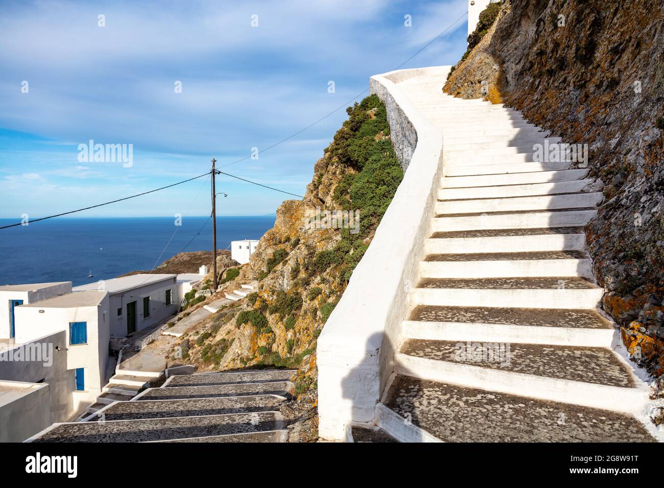 Serifos island, Cyclades Greece. Stone stairs on rocky mountain over ...