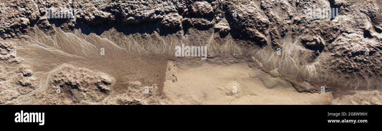 Micro-scale geographical features in silt after a river flood. The ...