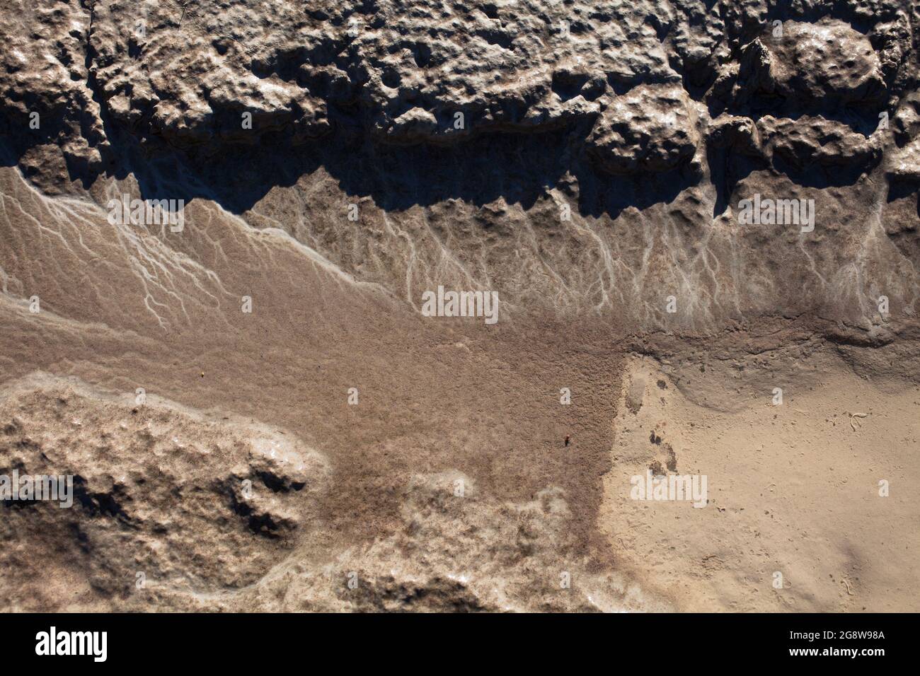 Micro-scale geographical features in silt after a river flood. The ...