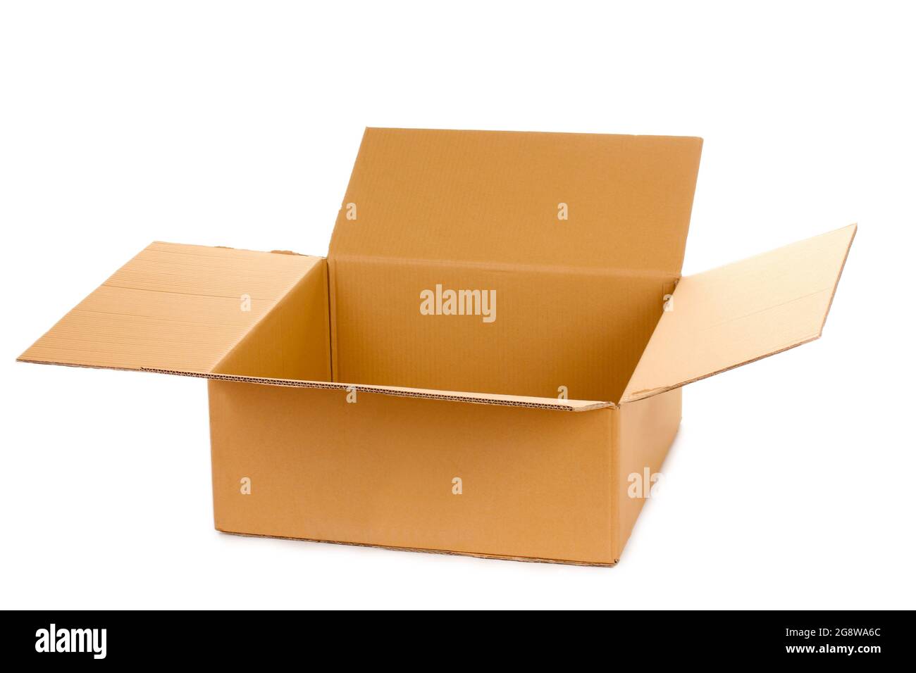 open cardboard box isolated on white Stock Photo - Alamy