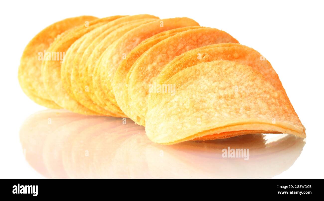 Delicious potato chips isolated on white Stock Photo - Alamy