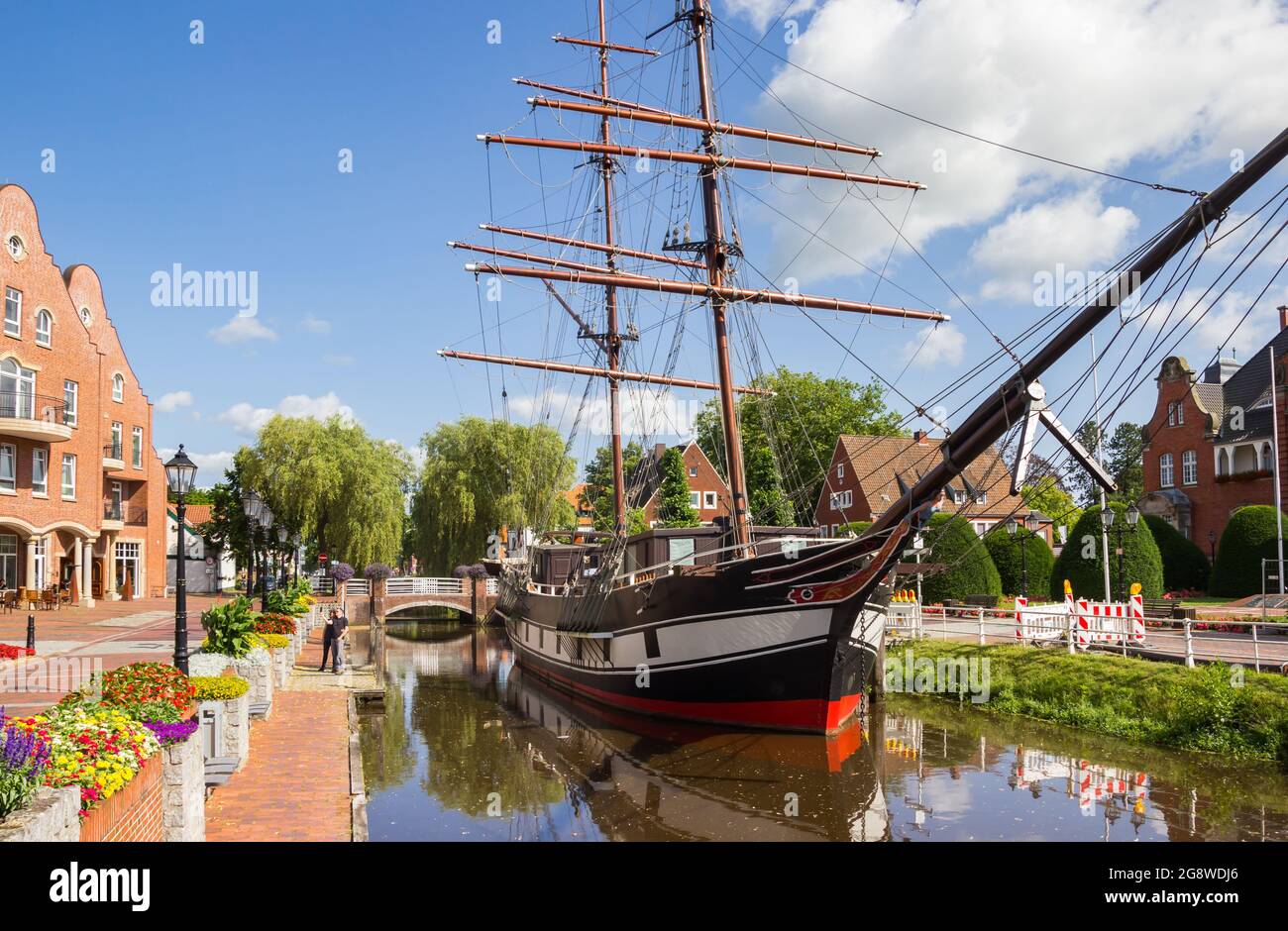 Historic sailing ship in the central canal of Papenburg, Germany Stock ...